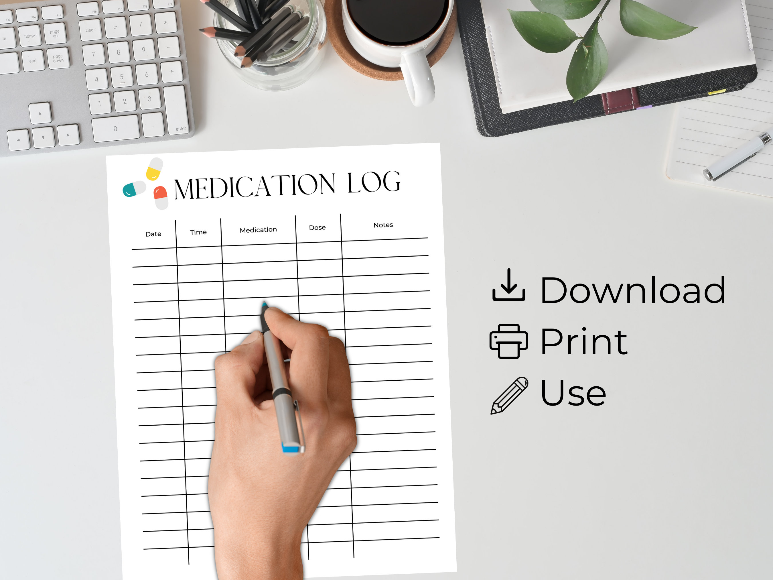 Medication Log, Printable Medication Log, Editable PDF, Digital ...