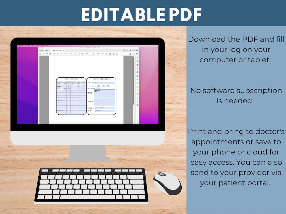 Medication List Wallet Card With Emergency Contact and Medical ...
