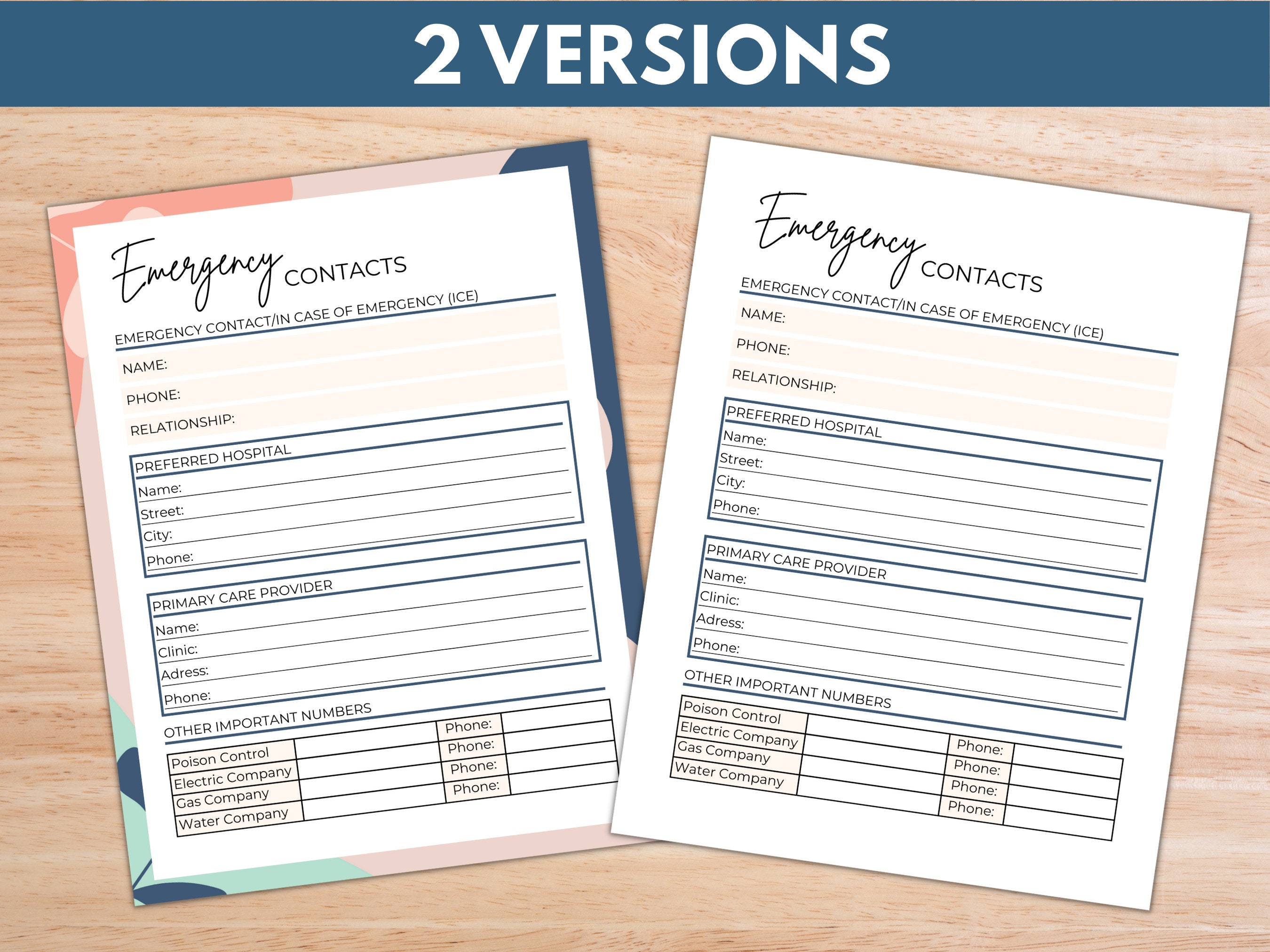 Printable Emergency Contact List, Fillable PDF - Etsy