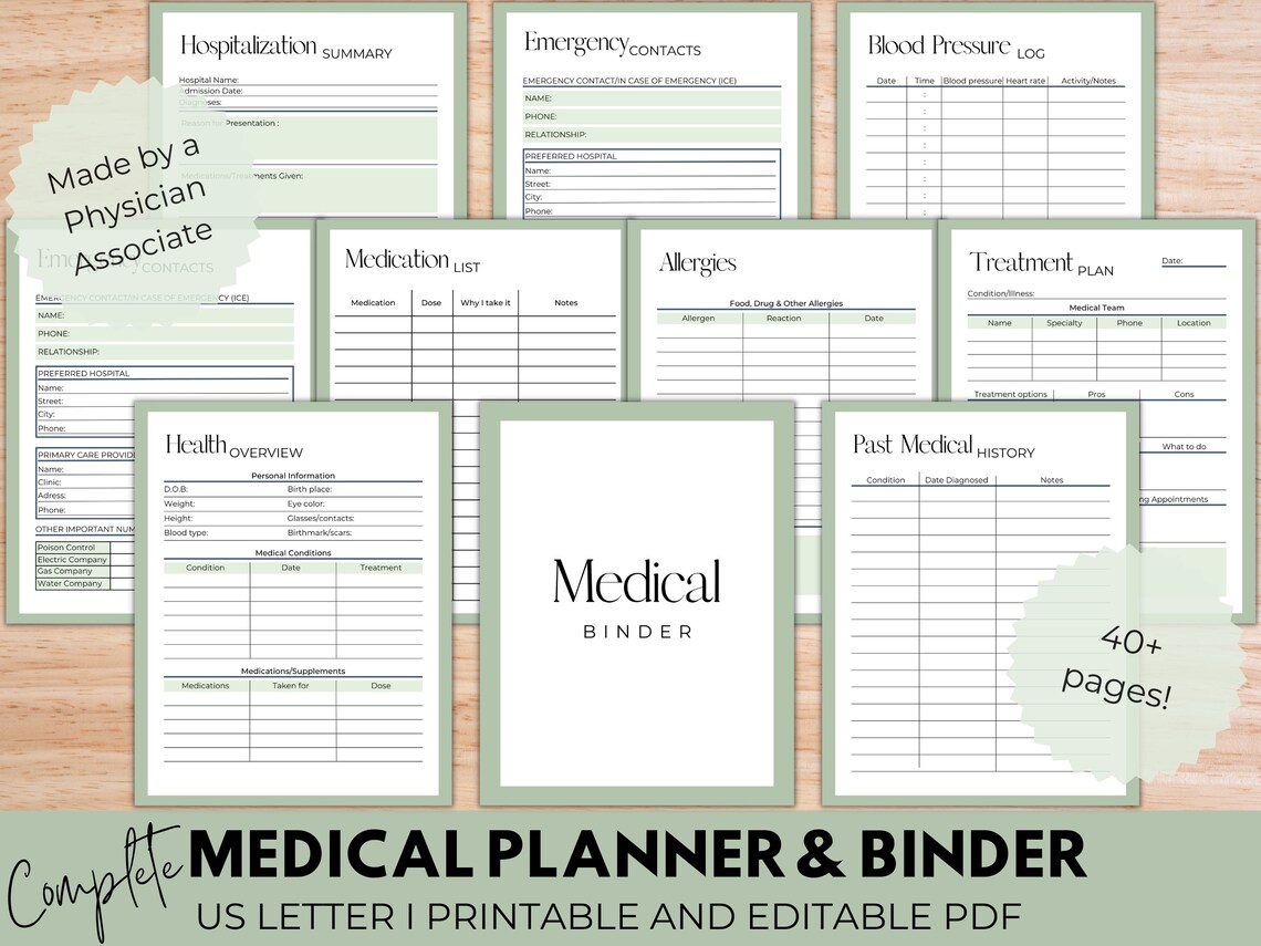 Medical Planner & Binder, Printable and Editable PDF - Etsy
