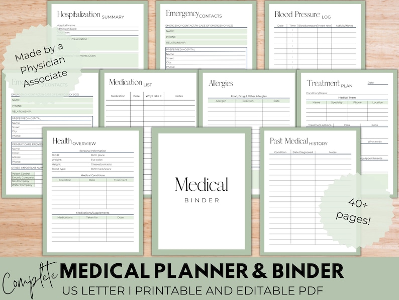 Medical Planner & Binder, Printable and Editable PDF - Etsy