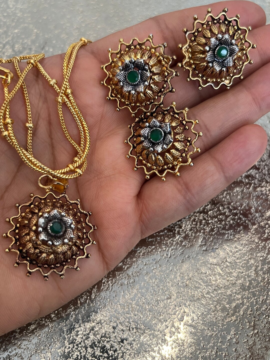 Rajwadi Gold Plated Chain Set With Earrings and Ring. Rajwadi Jewelry ...