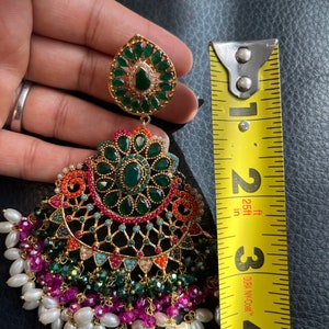 Nauratan Bridal Earrings, Multi Colored Pearl Earrings, Rani Haar ...