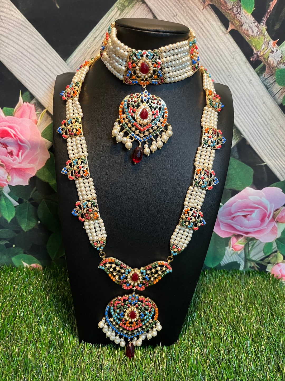 Nauratan Pearl Mala Bridal Set, All Jadau, Gold Plated. Indian Bridal ...
