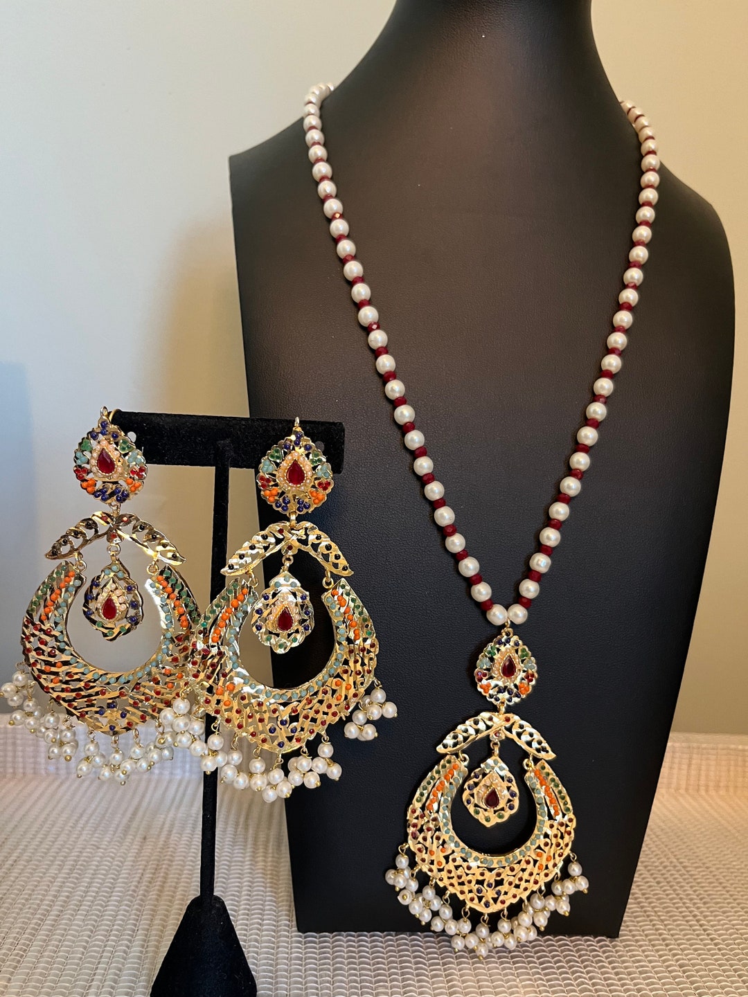 Pearl Mala, Hyderabadi Pearl Mala With Long Earrings. Party Wear Pearl ...