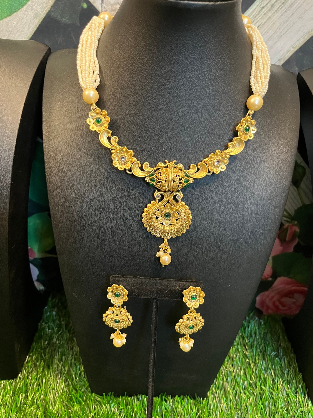 Rajwadi Necklace Set. Rajwada Choker Set. Antique Gold Chain - Etsy