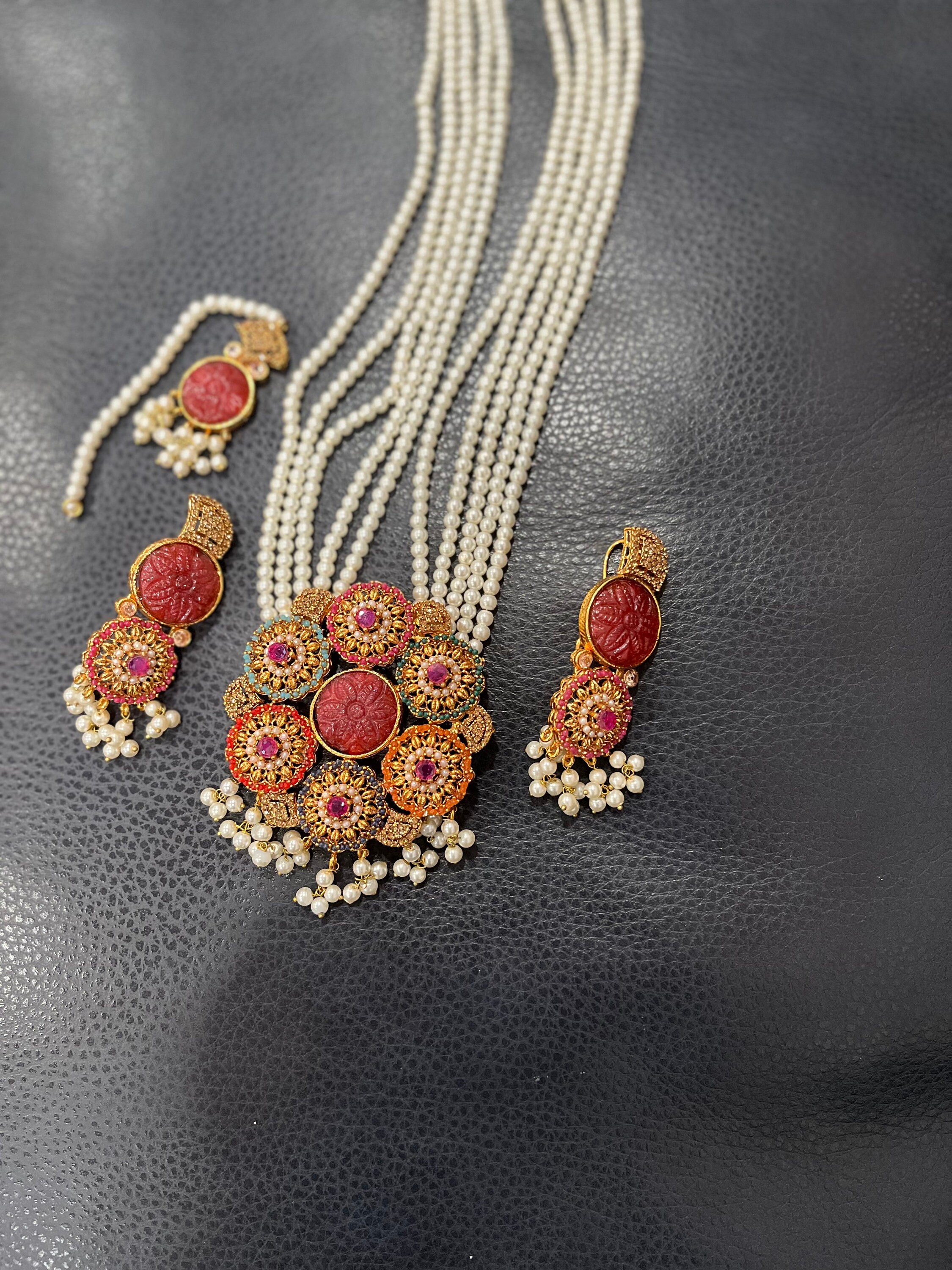 Nauratan Pearl Mala With Amarpali Stone. Hyderabadi Bridal, Indian ...