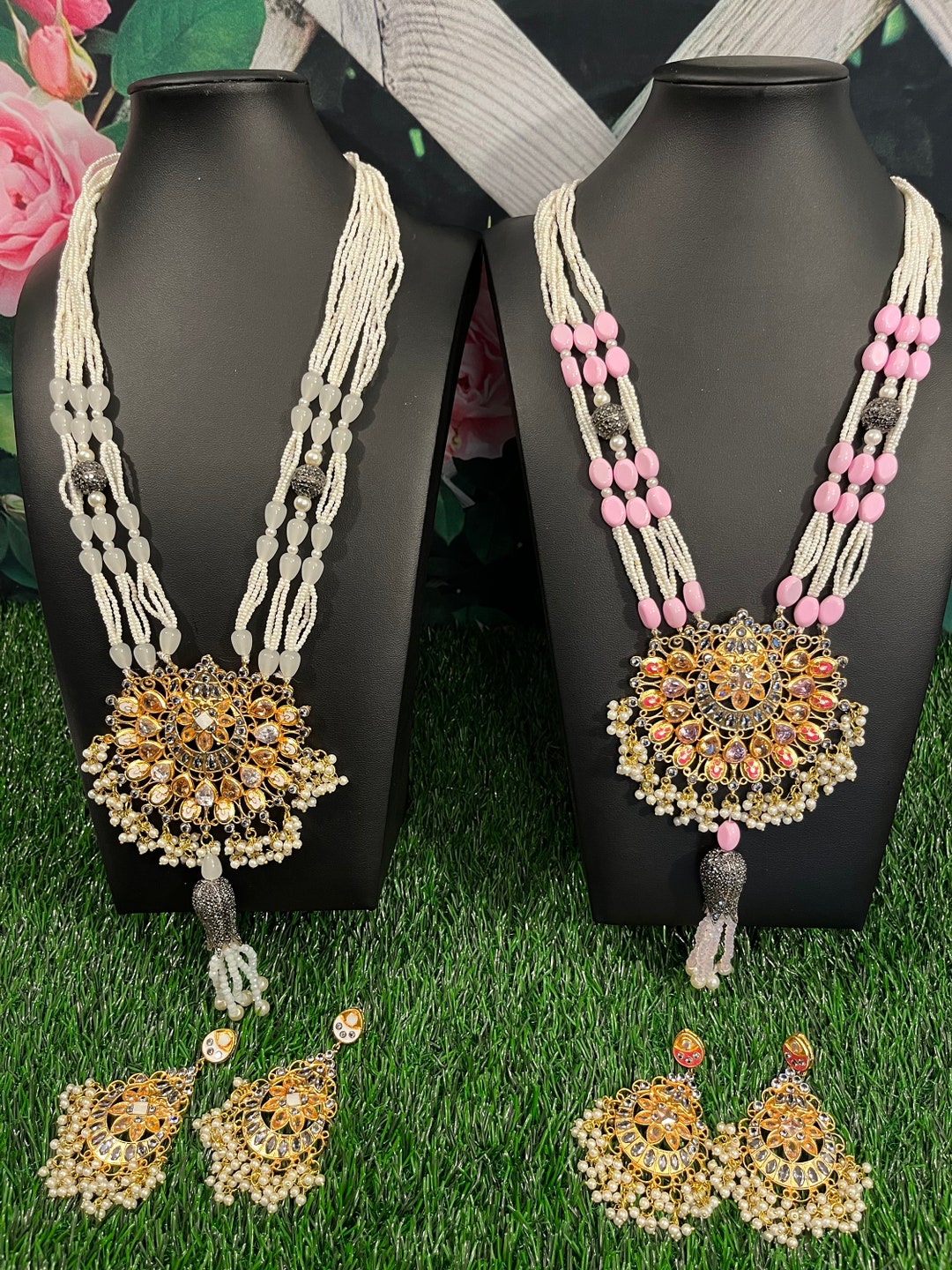 Rice Pearl Mala With Long Earrings. Bridal Pearl Mala, Silver Victorian ...