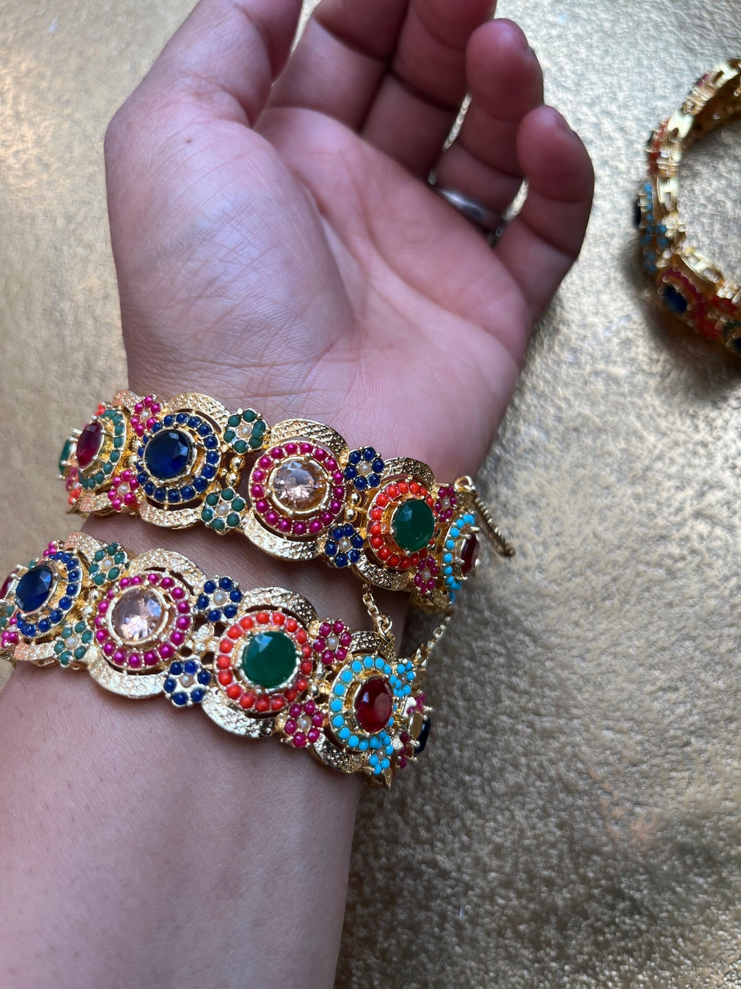 Nauratan Kara, Navratan Bracelet, Nauratan Bangel, Hyderabadi Kara, Statement Trendy Cuffs ...