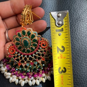Nauratan Bridal Earrings, Multi Colored Pearl Earrings, Rani Haar ...