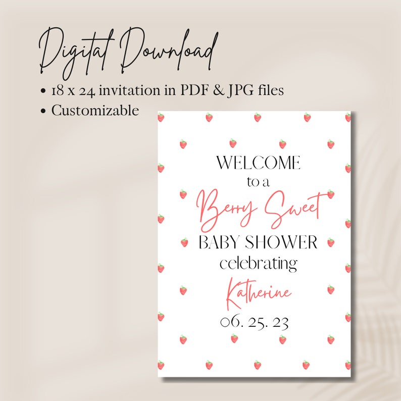A Berry Sweet Baby Shower Welcome Sign, 18x24 Digital Download ...