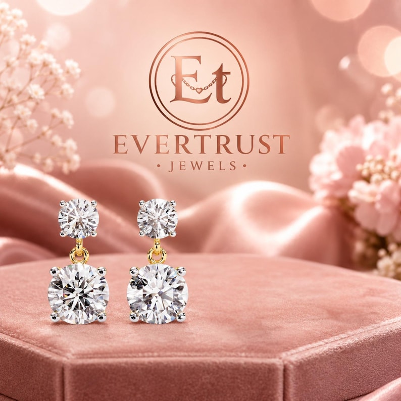 7.50 Ct Two Stone Round Cut Lab Grown Diamond Dangle and Drop Earrings ...