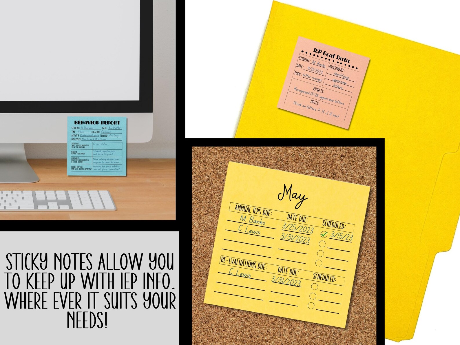Printable Special Education Sticky Notes, IEP Meeting Prep, Behavior ...