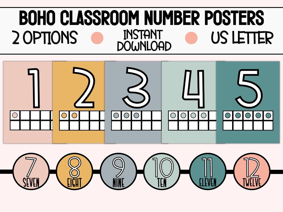 Printable Neutral Boho Classroom Decor, Boho Number Line, Number ...