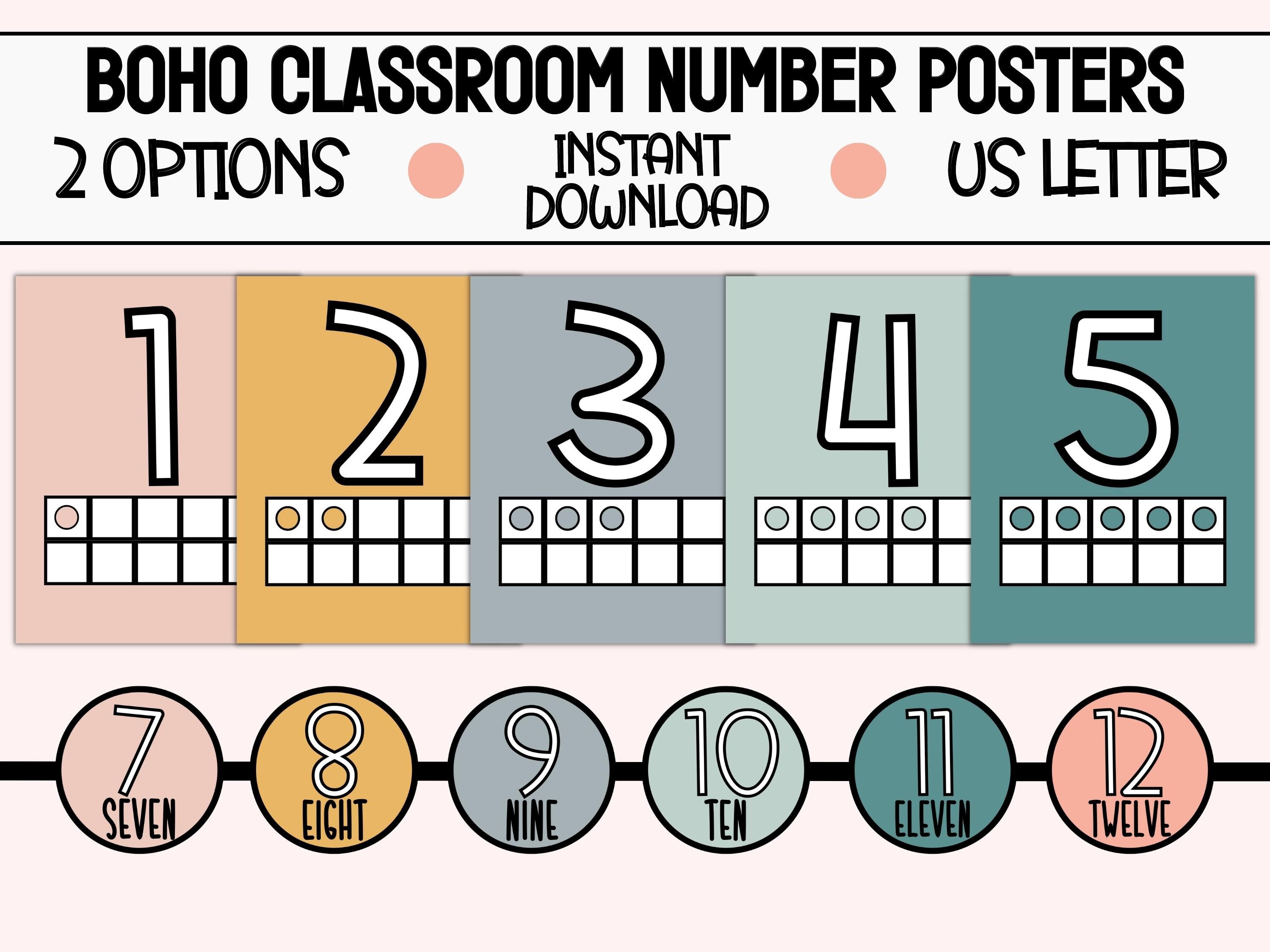 Printable Neutral Boho Classroom Decor, Boho Number Line, Number ...