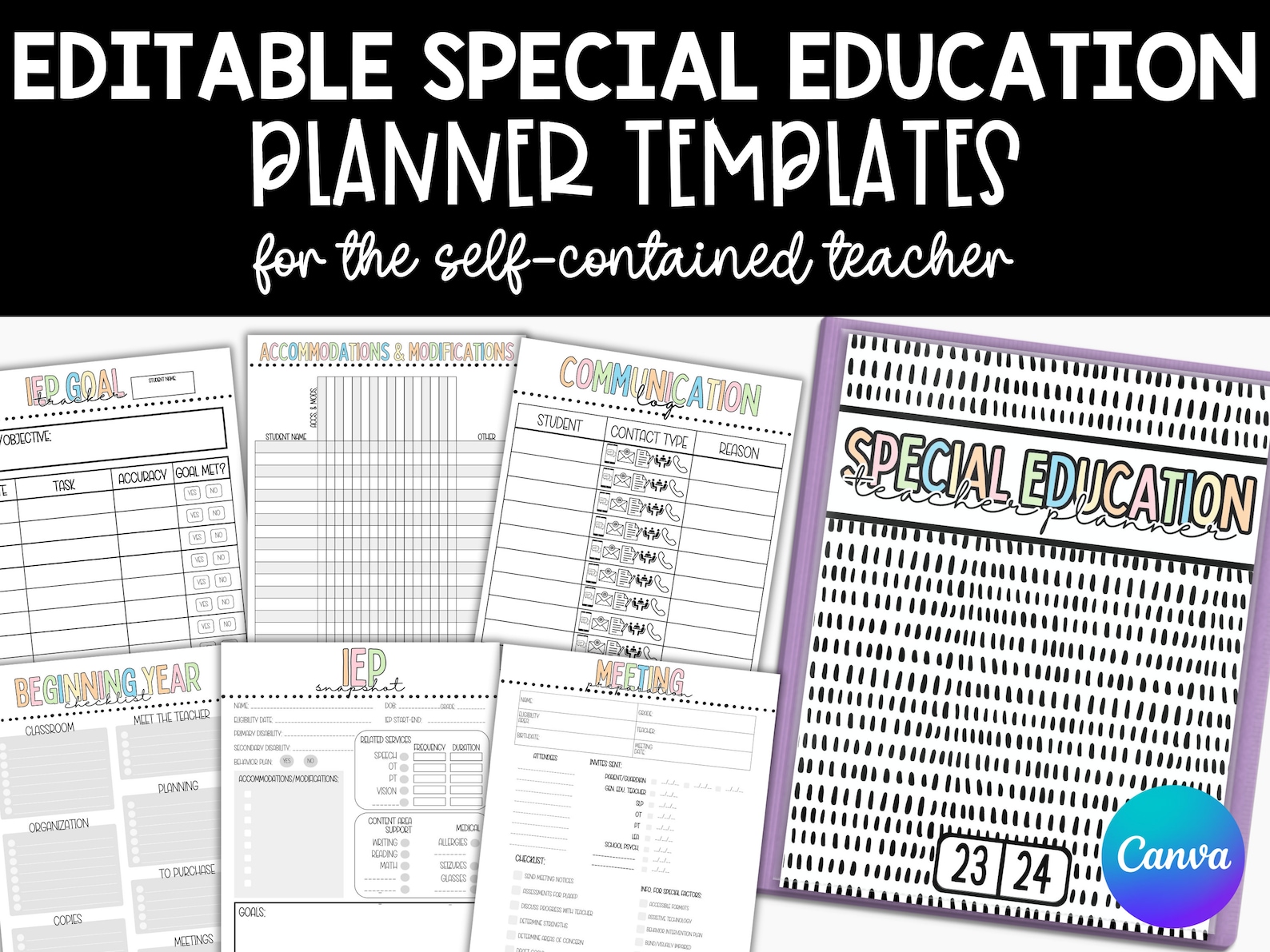 Self Contained Special Education Planner, Editable Pastels Teacher ...