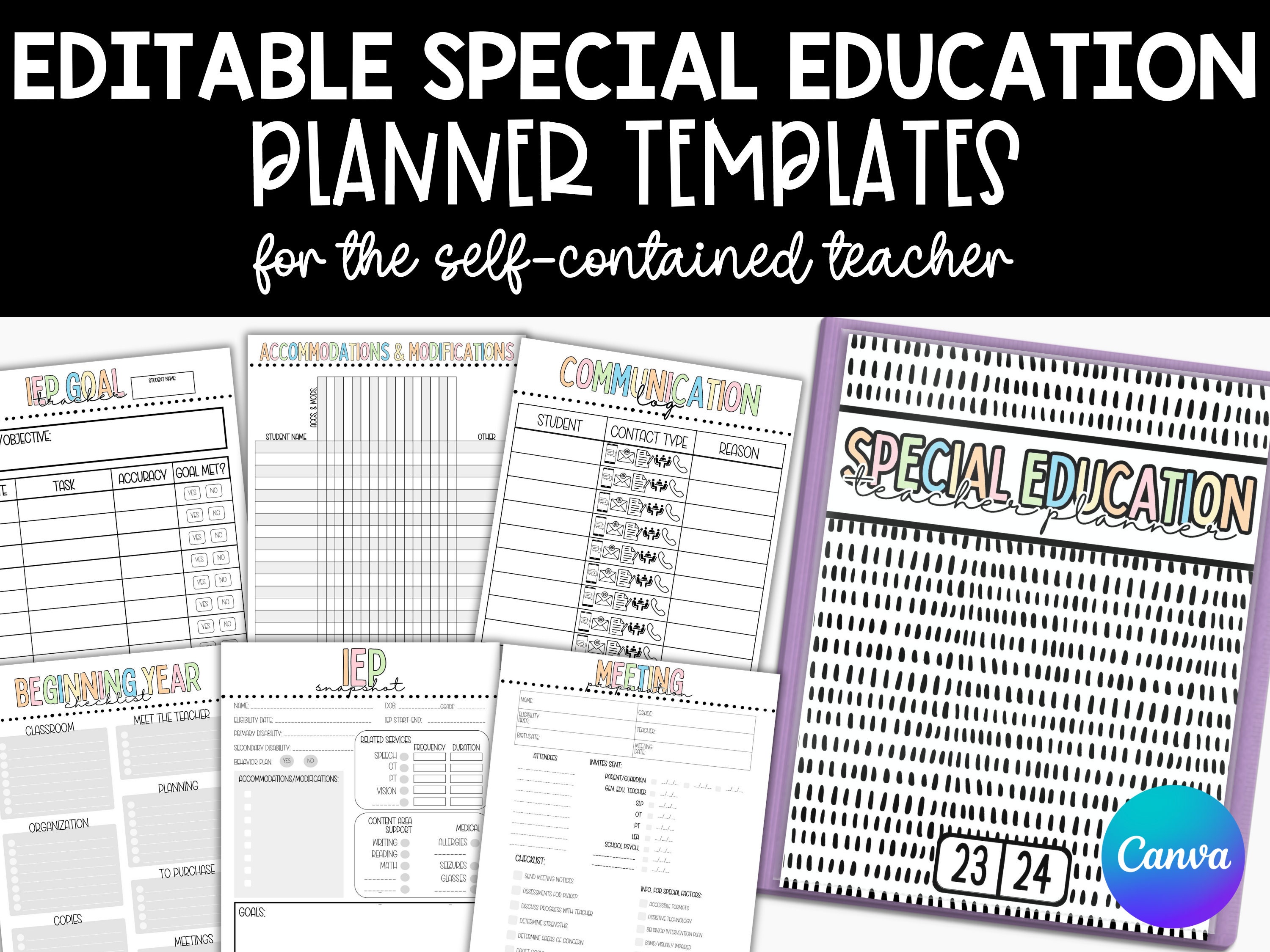Self Contained Special Education Planner, Editable Pastels Teacher ...