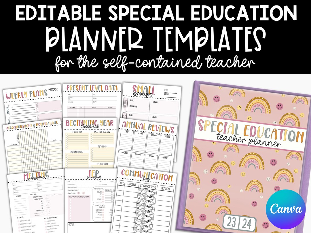 Self Contained Special Education Planner, Editable Rainbow Teacher ...