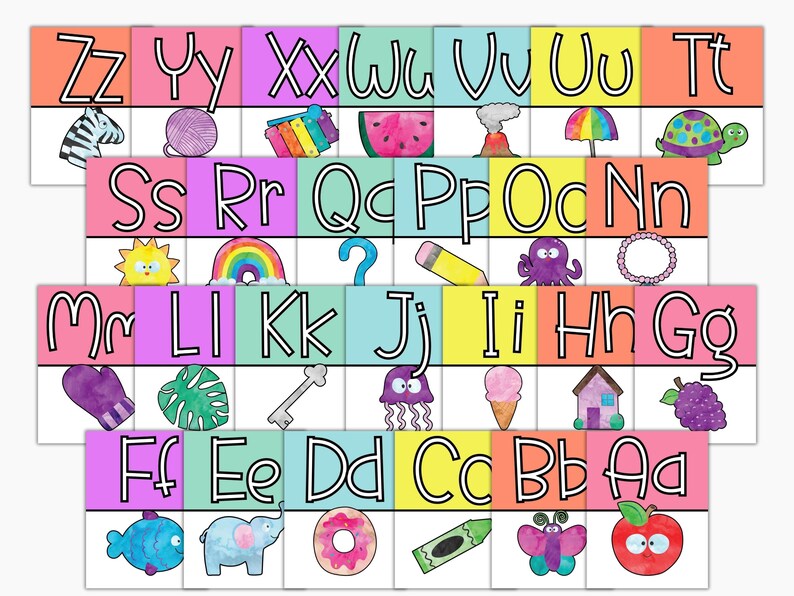 Printable Brights Classroom Decor, Watercolor Alphabet Classroom ...