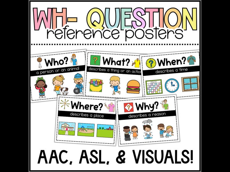 Wh- Question Posters, Comprehension Visual Supports, Special Education ...