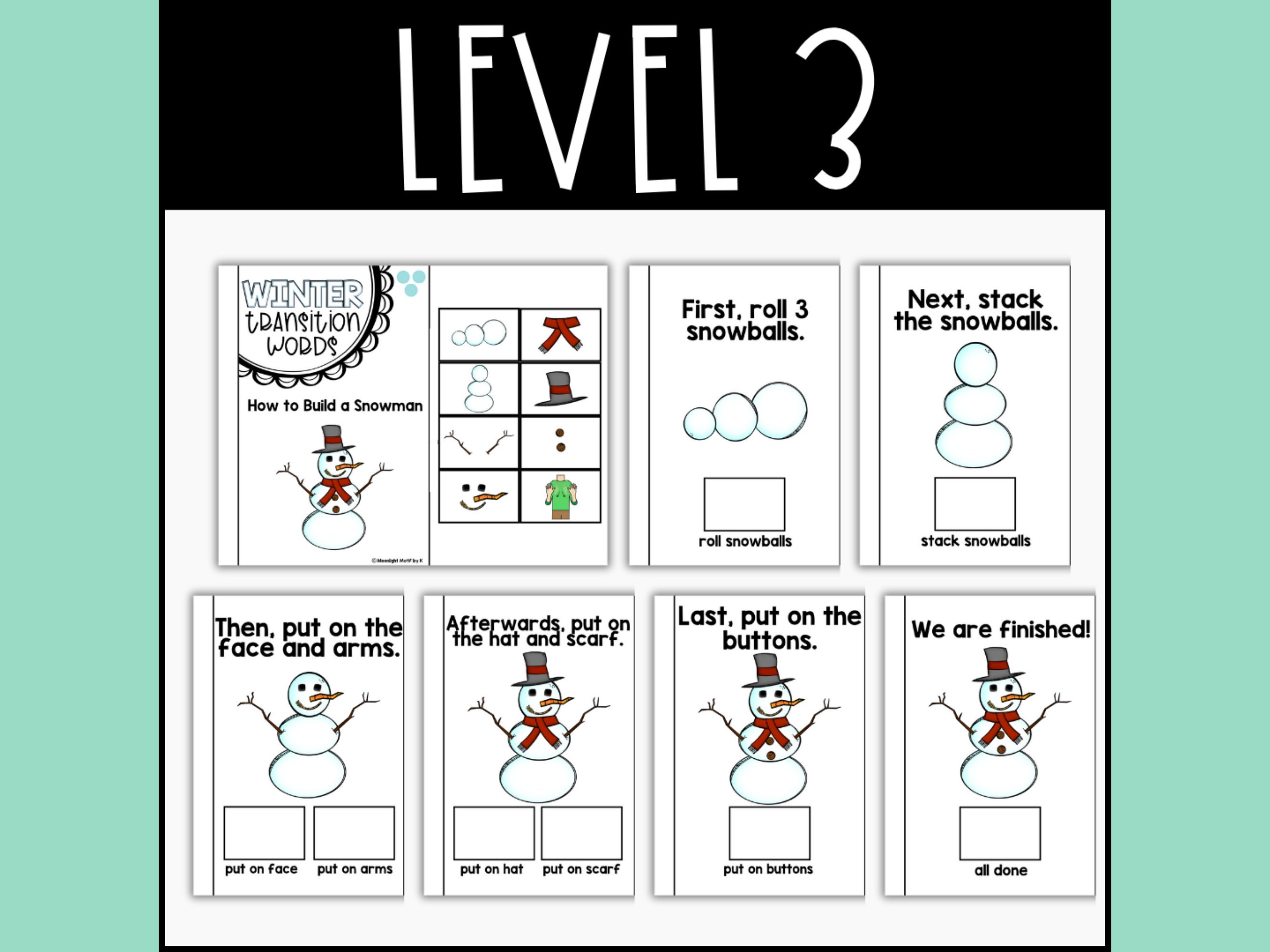 Winter Transition Words Adapted Books, How to Build a Snowman ...