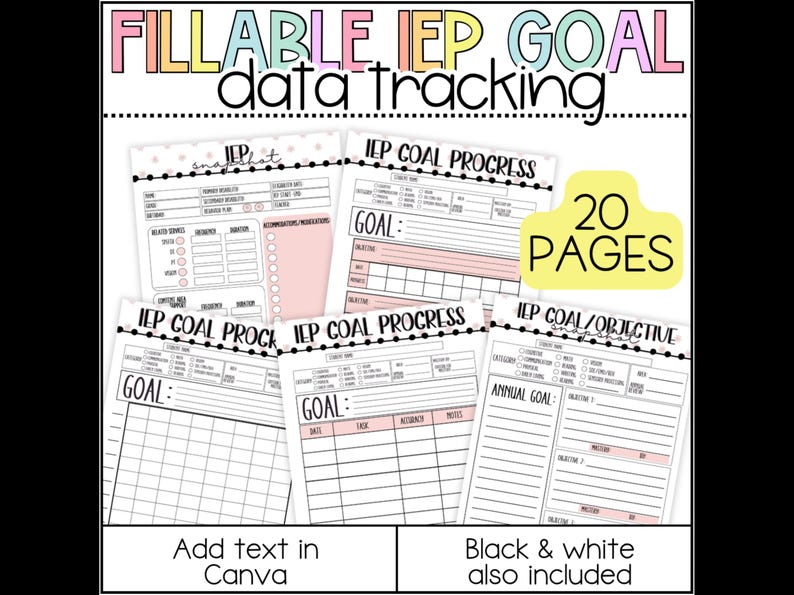 FILLABLE IEP Goal Data Trackers, Caseload Management, Special Education ...