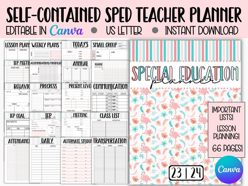 Self Contained Special Education Planner, Editable Flamingo Teacher ...