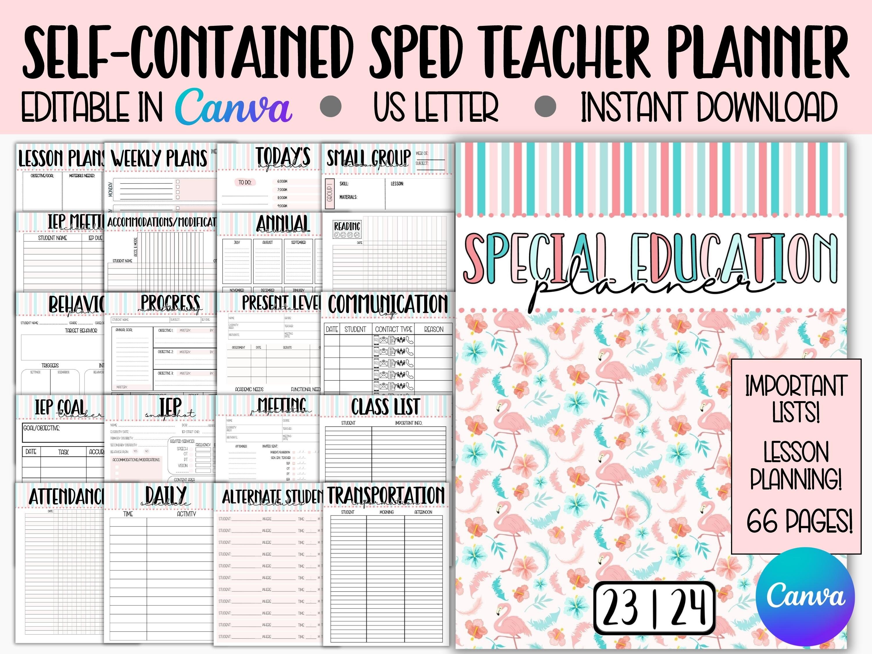 Self Contained Special Education Planner, Editable Flamingo Teacher ...