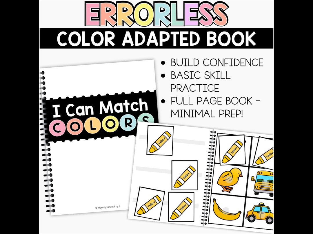 ERRORLESS Color Matching Adapted Book, Activities for Special Education ...
