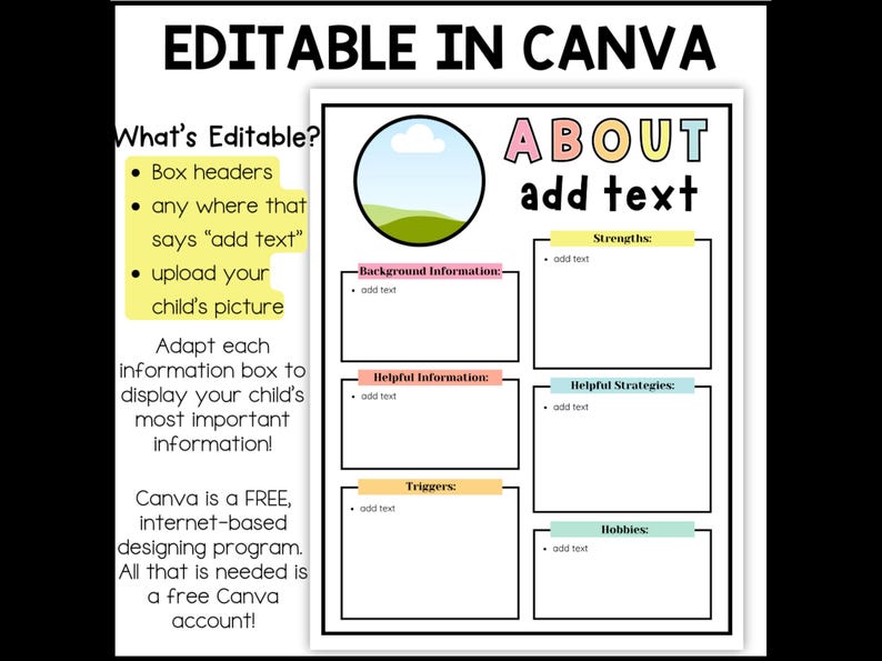 Special Needs About Me Information Sheet & Backpack Card, Autism ...