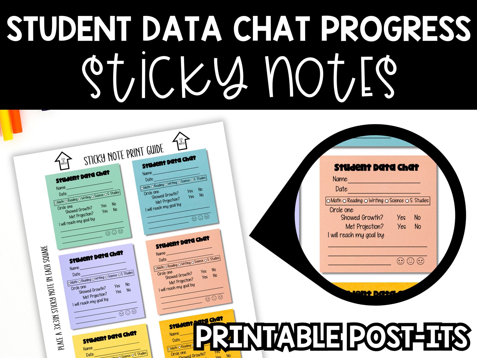 Student Data Chat Sticky Note Template, Upper Elementary Goal ...