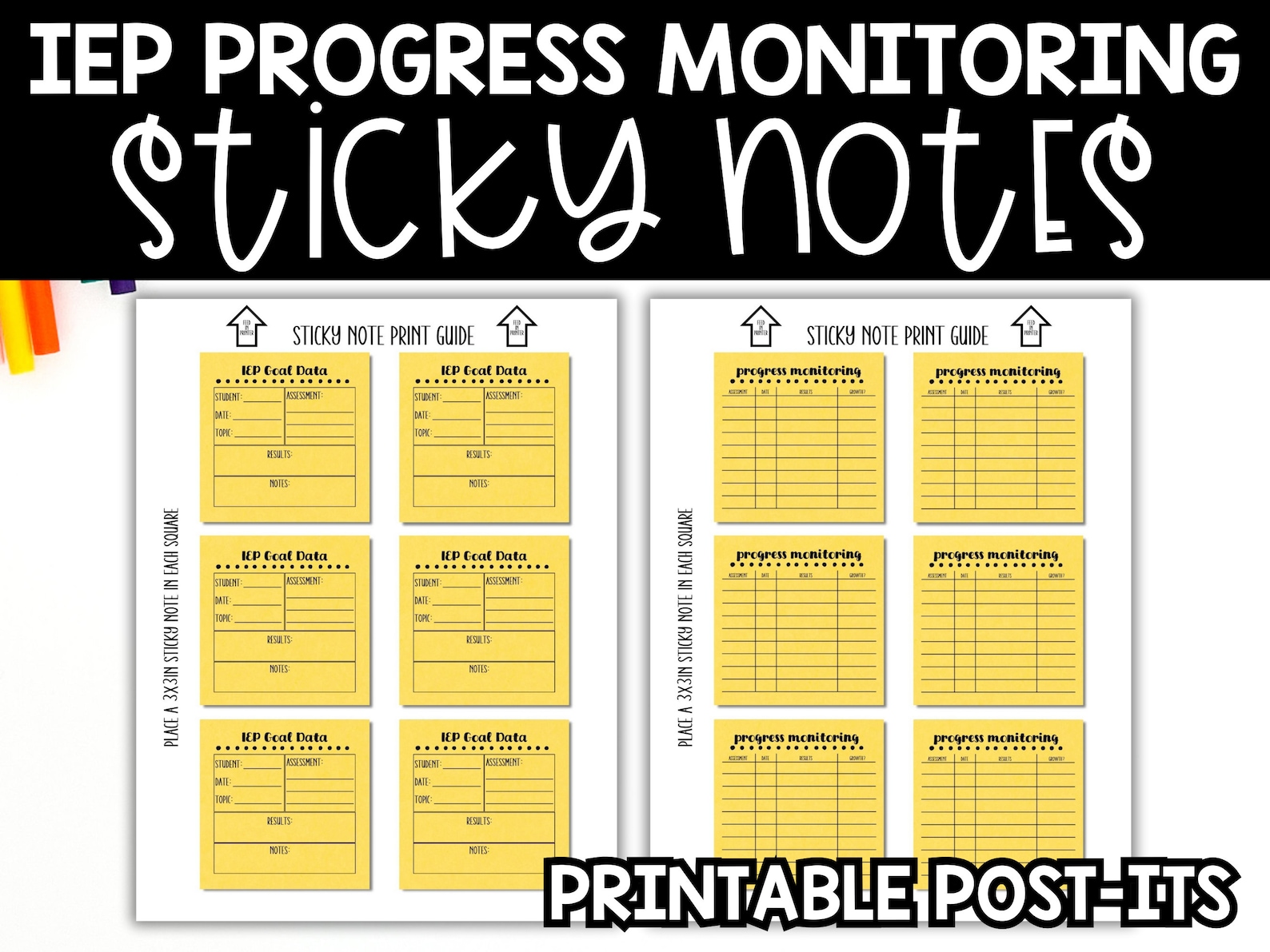Printable IEP Goal Sticky Note Templates, Progress Monitoring, IEP ...