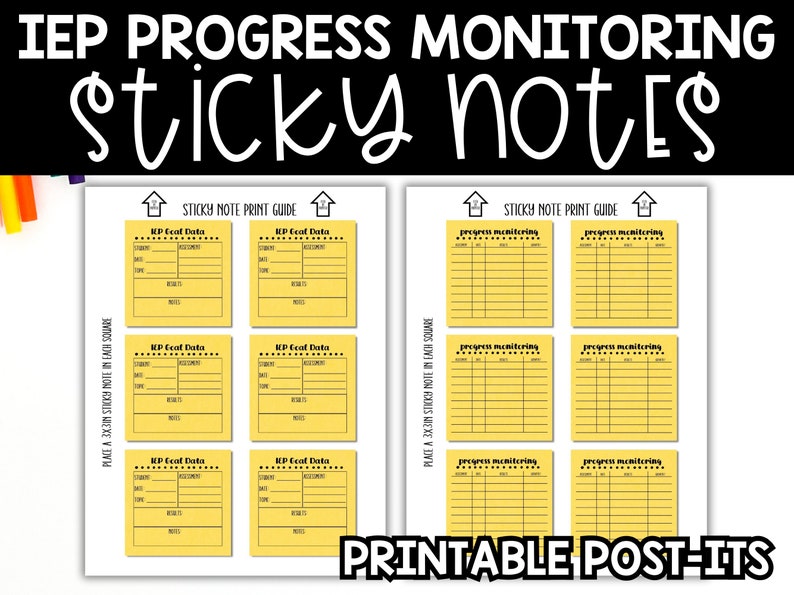 Printable IEP Goal Sticky Note Templates, Progress Monitoring, IEP ...