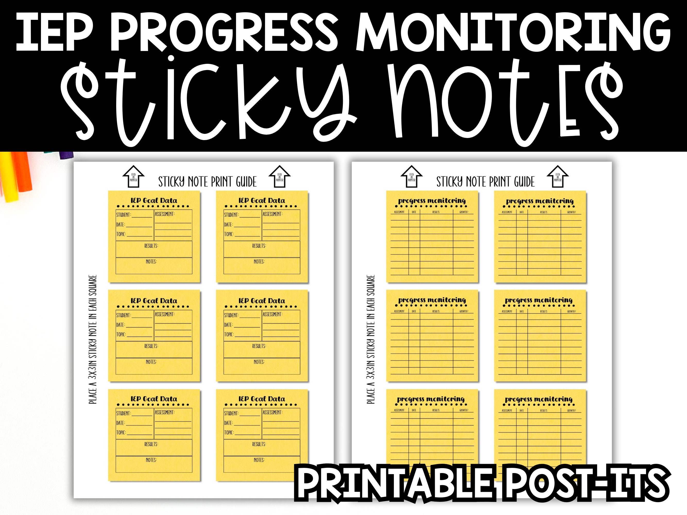 Printable IEP Goal Sticky Note Templates, Progress Monitoring, IEP ...