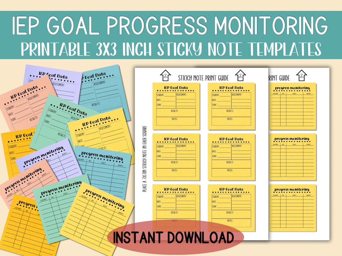 Printable IEP Goal Sticky Note Templates Progress Monitoring - Etsy