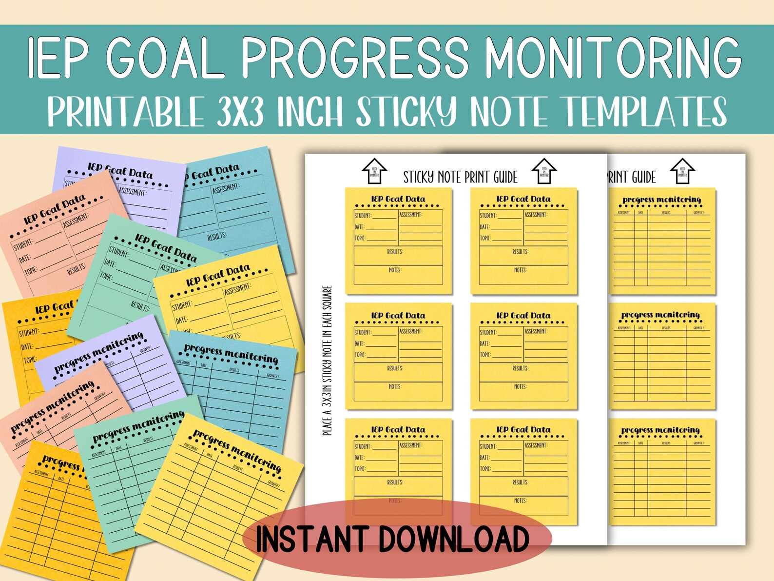 Printable IEP Goal Sticky Note Templates Progress Monitoring - Etsy