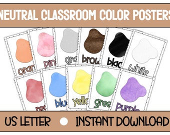 Printable Neutral Classroom Decor, Watercolor Alphabet Classroom ...