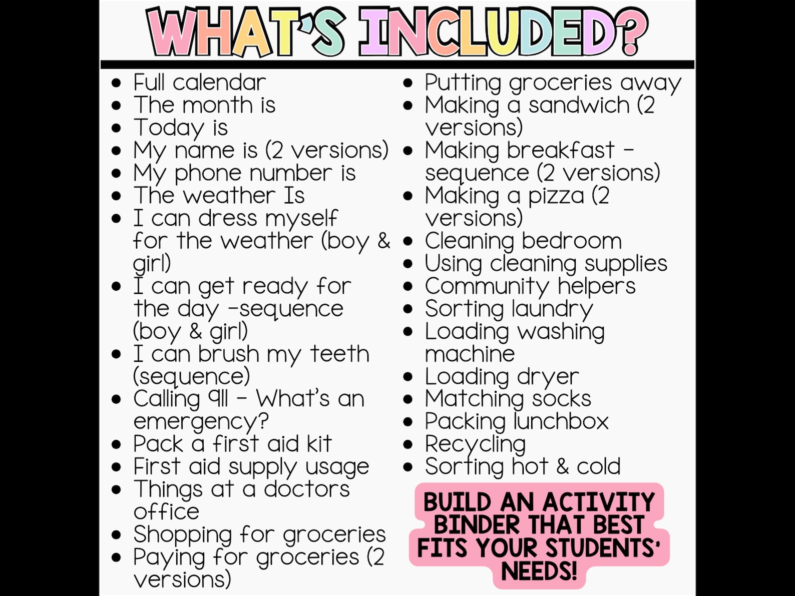 Printable Life Skills Adapted Binder, Daily Living Skills Practice ...