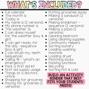 Printable Life Skills Adapted Binder, Daily Living Skills Practice ...