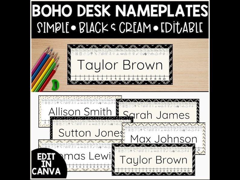 Editable Boho Student Desk Name Plates, Simple Name Tags, Boho ...