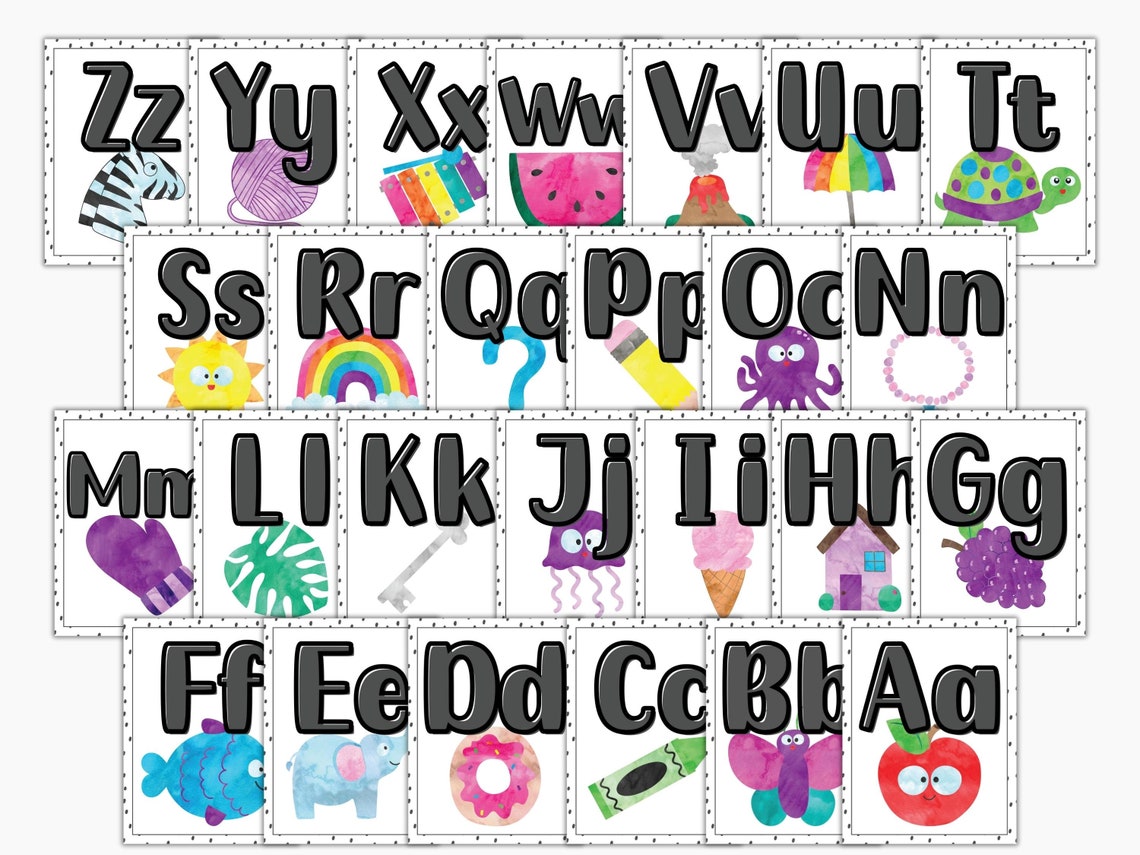 Printable Neutral Classroom Decor, Watercolor Alphabet Classroom ...