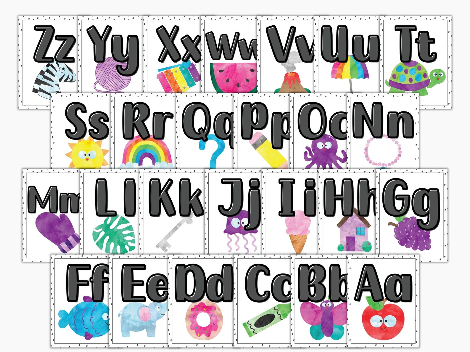 Printable Neutral Classroom Decor, Watercolor Alphabet Classroom ...
