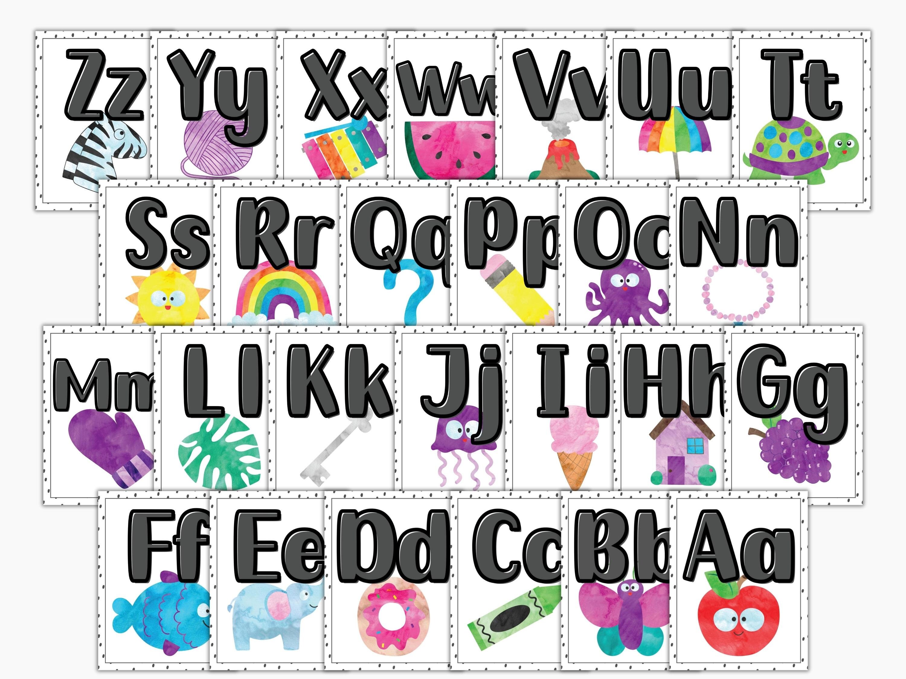Printable Neutral Classroom Decor, Watercolor Alphabet Classroom ...