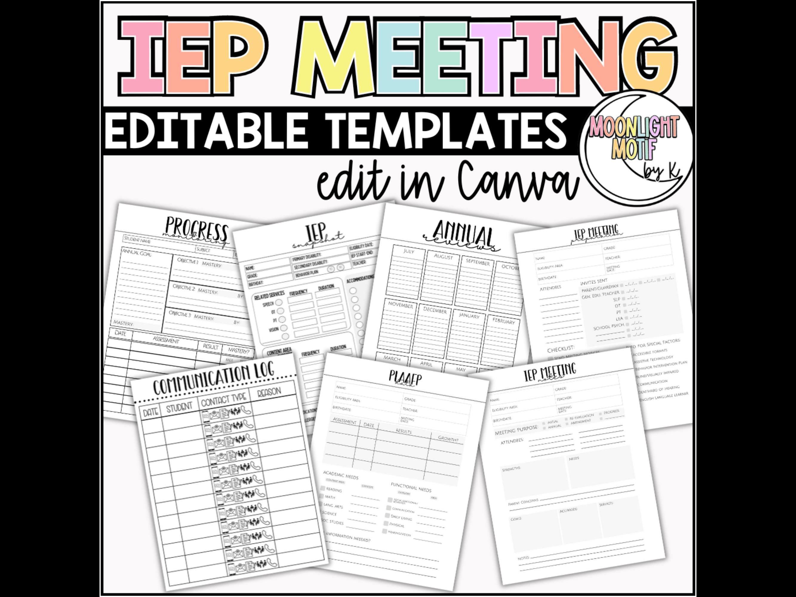 Editable IEP Meeting Planner Templates, Canva Templates, Printable ...