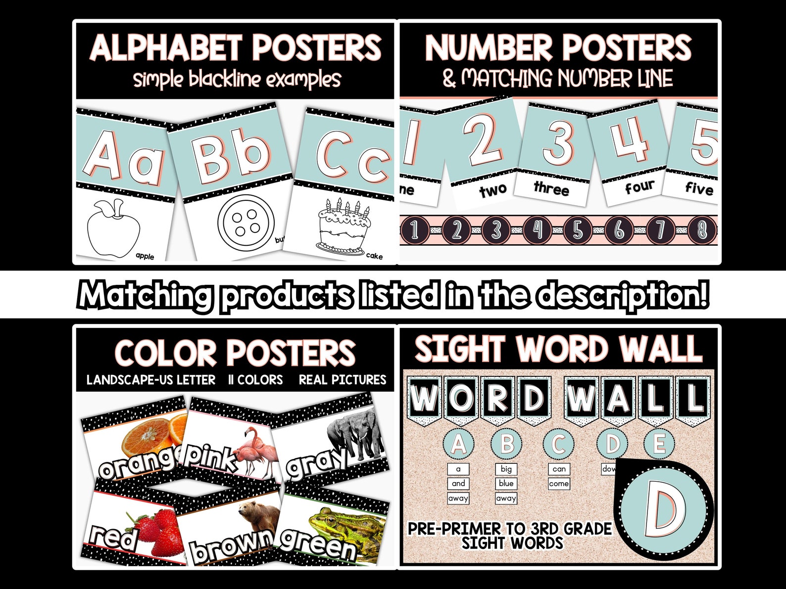 Printable Classroom Decor, Retro Alphabet Posters, Simple Examples ...