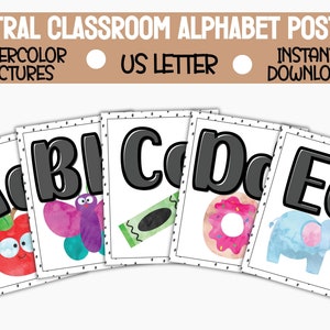 Printable Neutral Classroom Decor, Watercolor Alphabet Classroom ...