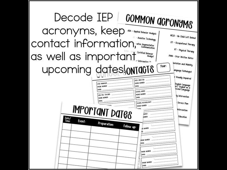 Parent IEP Binder Printable, Special Education Organizer, Iep Meeting ...