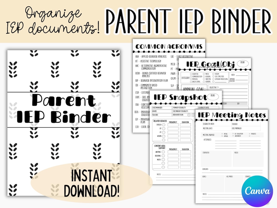 Editable Parent IEP Binder, Printable IEP Meeting Tracker, Editable ...