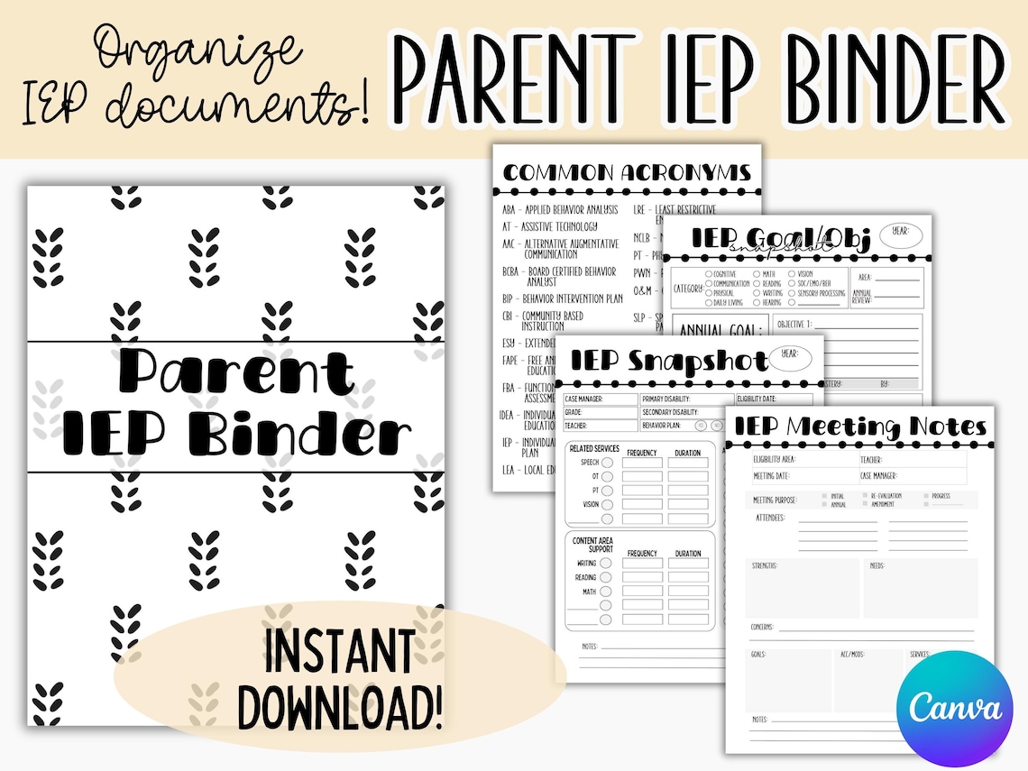 Editable Parent IEP Binder, Printable IEP Meeting Tracker, Editable ...