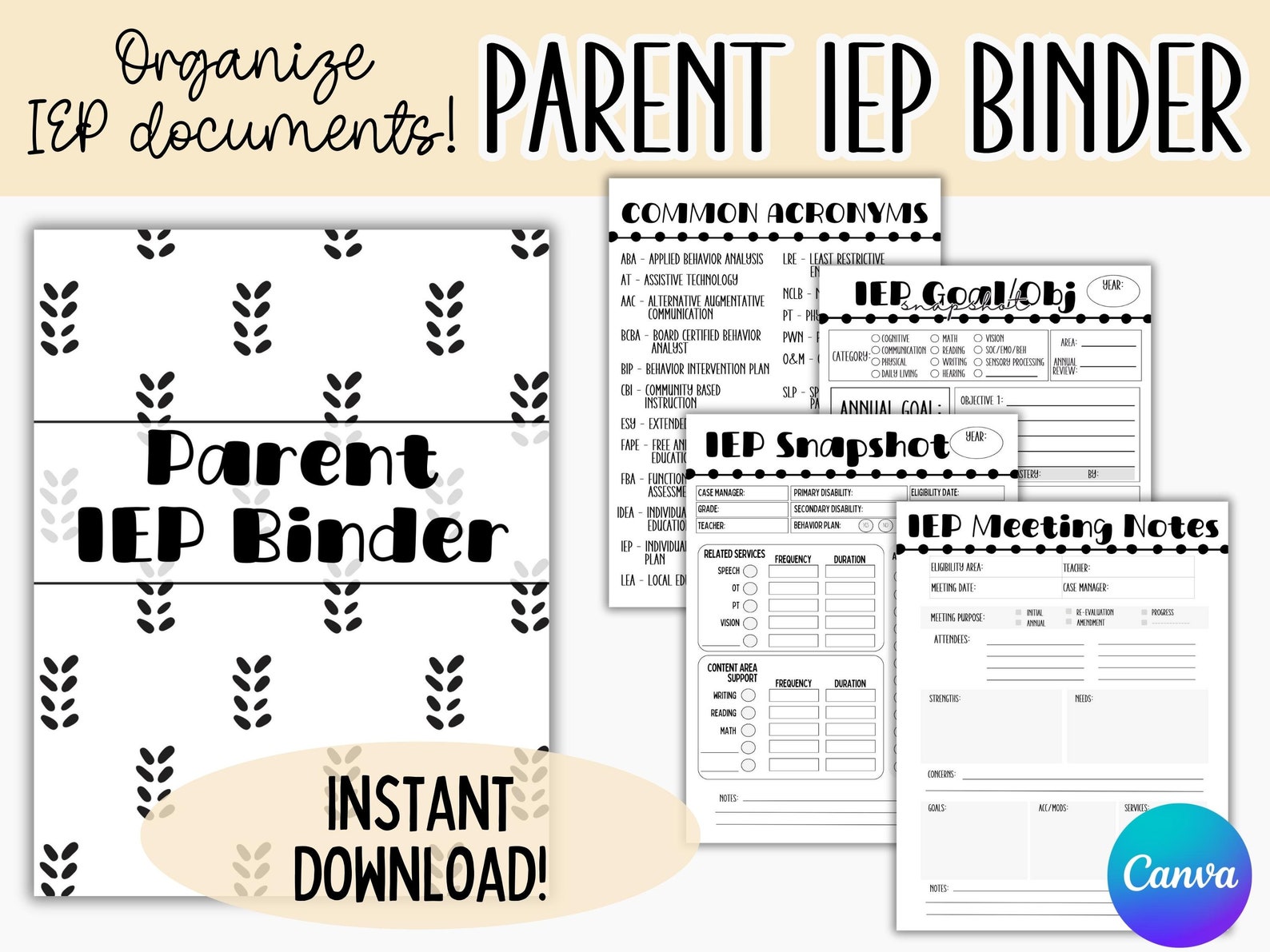 Editable Parent IEP Binder, Printable IEP Meeting Tracker, Editable ...